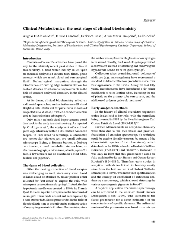 (PDF) Clinical metabolomics: the next stage of clinical biochemistry