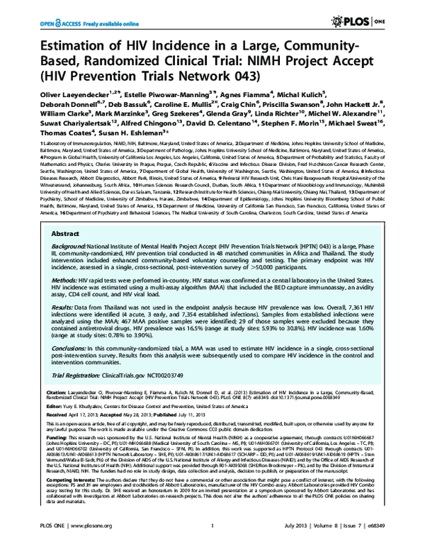 (PDF) Estimation of HIV Incidence in a Large, Community-Based ...