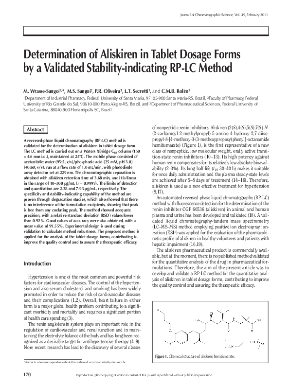 (PDF) Determination of Aliskiren in Tablet Dosage Forms by a Validated ...