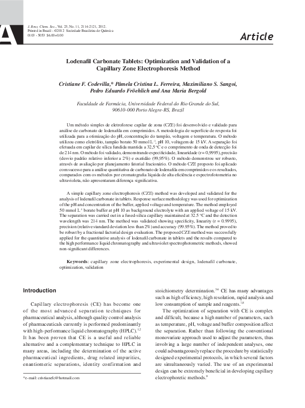 (PDF) Lodenafil carbonate tablets: optimization and validation of a capillary zone ...