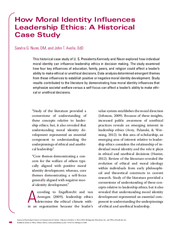 (PDF) How Moral Identity Influences Leadership Ethics: A Historical ...