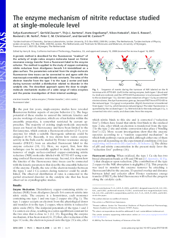 (PDF) The enzyme mechanism of nitrite reductase studied at single ...