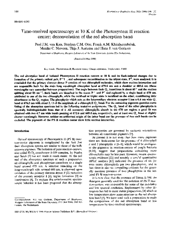 (PDF) Time-resolved spectroscopy at 10 K of the Photosystem II reaction ...