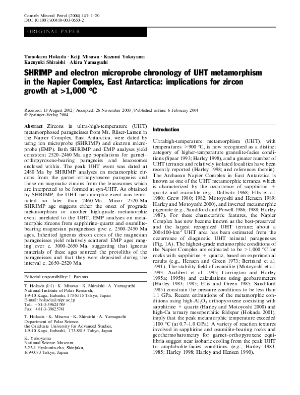 (PDF) SHRIMP and electron microprobe chronology of UHT metamorphism in ...