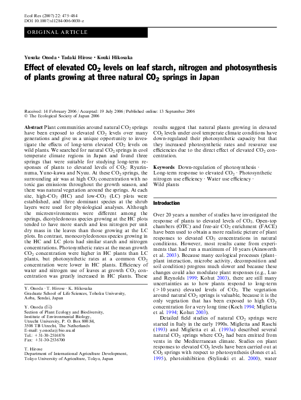 (PDF) Effect of elevated CO2 levels on leaf starch, nitrogen and ...