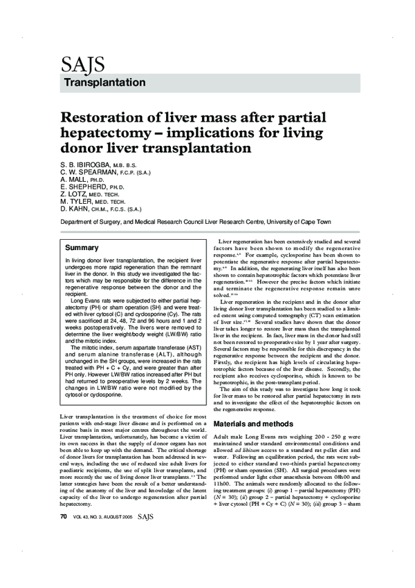 (PDF) Restoration of liver mass after partial hepatectomy--implications ...