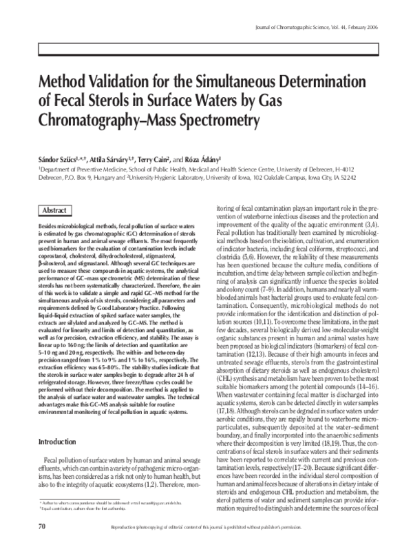 (PDF) Method Validation for the Simultaneous Determination of Fecal Sterols in Surface Waters by ...