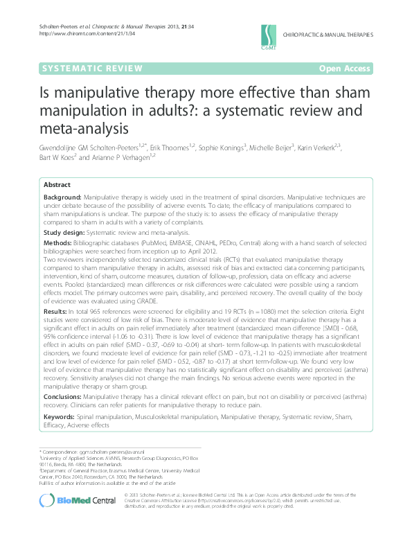 (PDF) Is manipulative therapy more effective than sham manipulation in ...