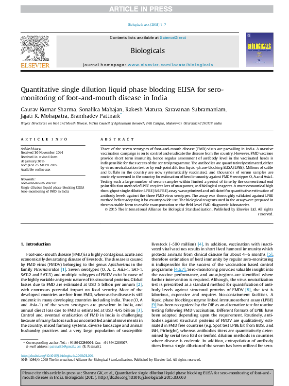 (PDF) Quantitative single dilution liquid phase blocking ELISA for sero ...