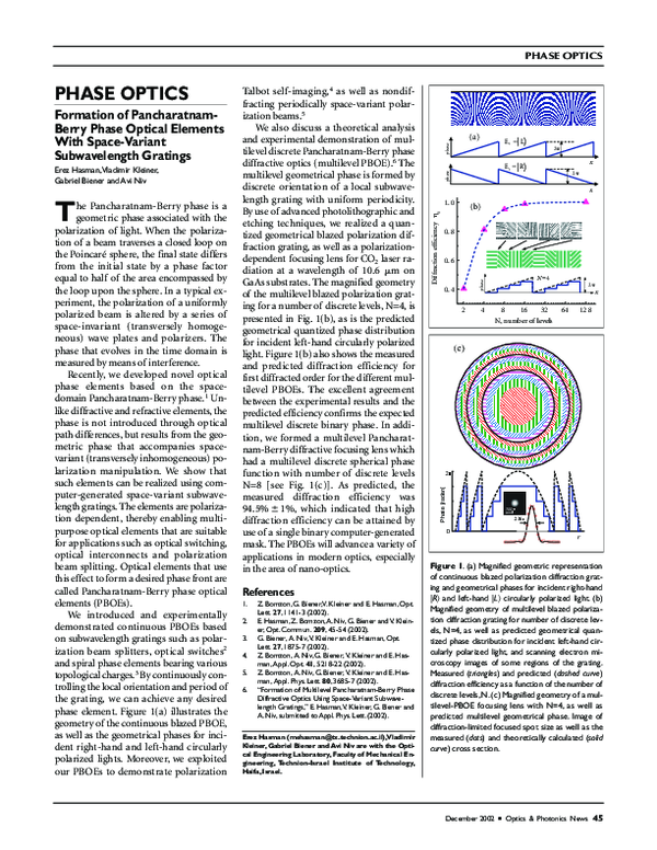 (PDF) Phase Optics: Formation of Pancharatnam- Berry Phase Optical ...