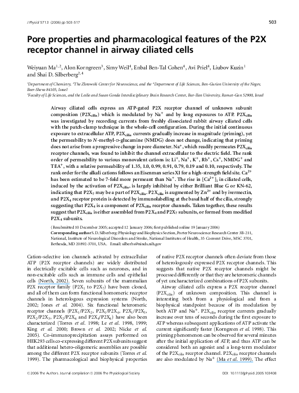 (PDF) Pore properties and pharmacological features of the P2X receptor ...