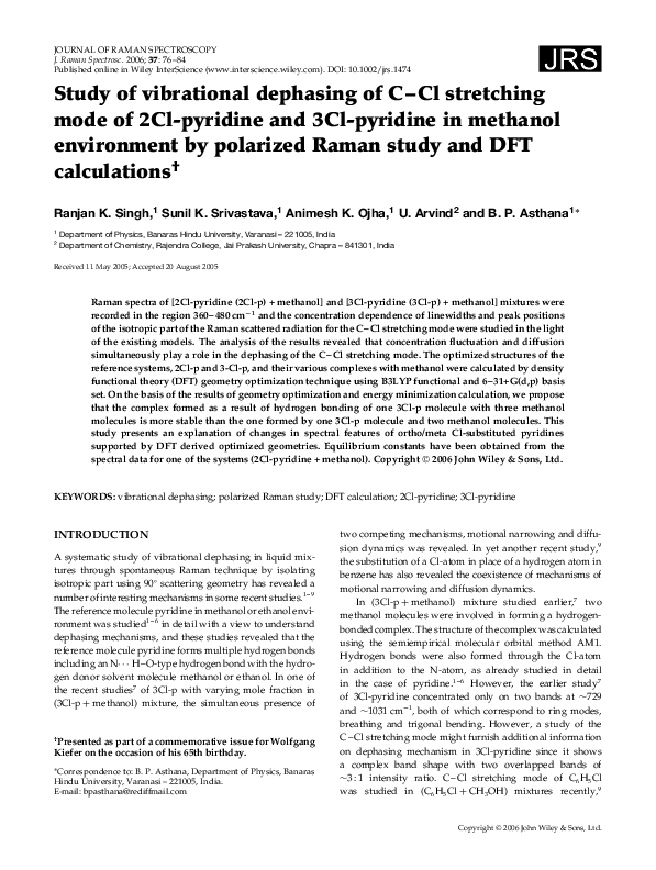 (PDF) Study of vibrational dephasing of C Cl stretching mode of 2Cl ...