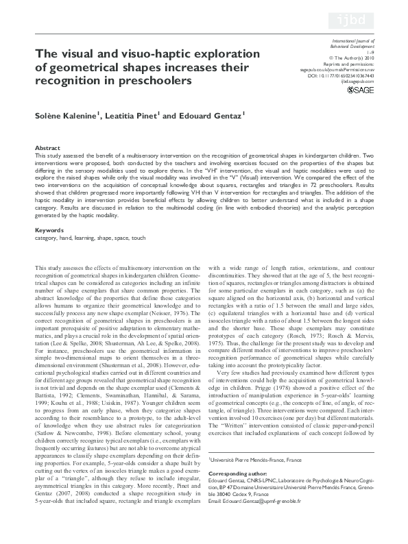 (PDF) The visual and visuo-haptic exploration of geometrical shapes increases their recognition ...