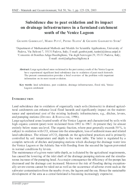 (PDF) Subsidence due to peat oxidation and impact on drainage ...