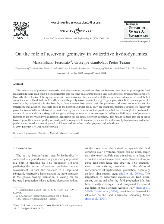 (PDF) On the role of reservoir geometry in waterdrive hydrodynamics