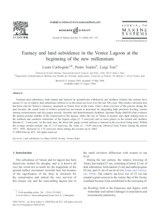 (PDF) Eustacy and land subsidence in the Venice Lagoon at the beginning ...