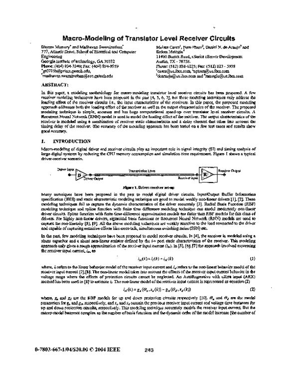 (PDF) Macro-modeling of transistor level receiver circuits