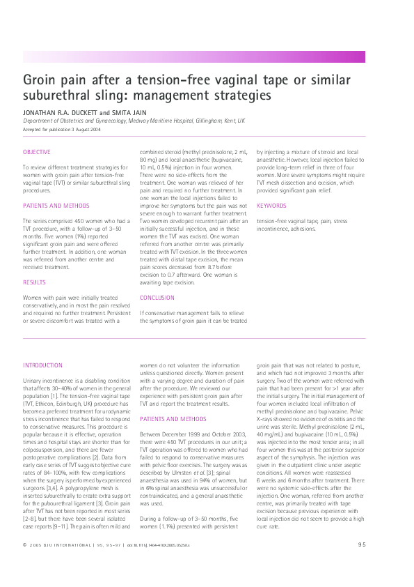 (PDF) Groin pain after a tension-free vaginal tape or similar ...