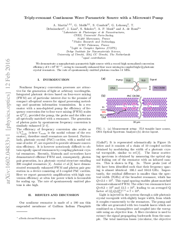 (PDF) Triply-resonant Continuous Wave Parametric Source with a Microwatt Pump