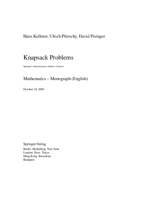 (PDF) Knapsack Problems