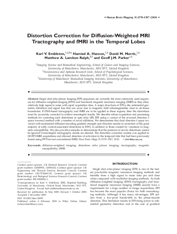 (PDF) Distortion correction for diffusion-weighted MRI tractography and ...