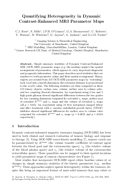 (PDF) Quantifying spatial heterogeneity in dynamic contrast-enhanced MRI parameter maps