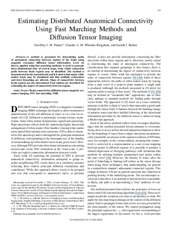 (PDF) Estimating distributed anatomical connectivity using fast marching methods and diffusion ...