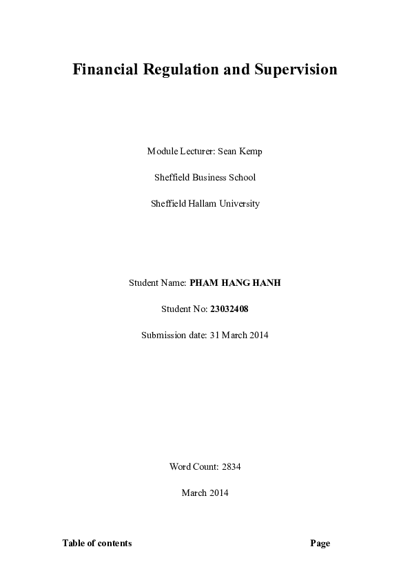 (DOC) Financial Regulation and Supervision