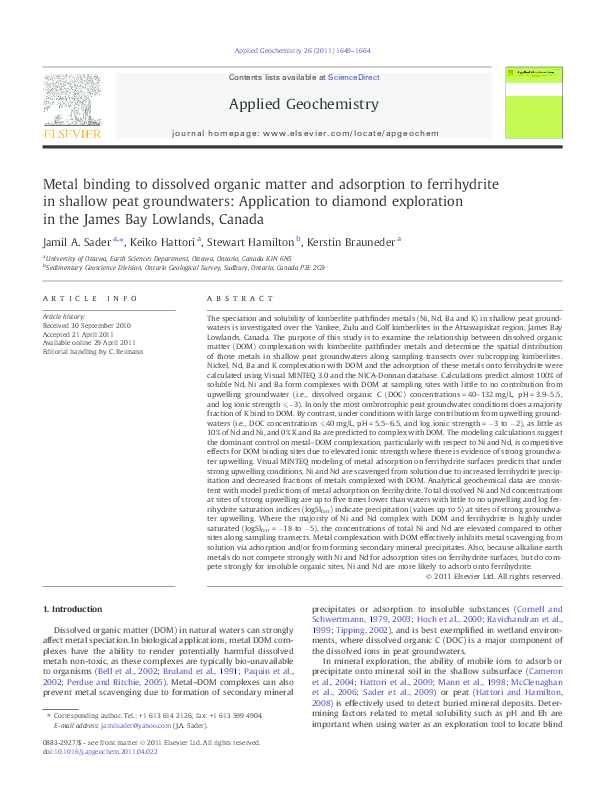 (PDF) Metal binding to dissolved organic matter and adsorption to ...