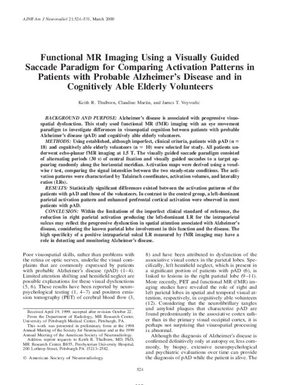 (PDF) Functional MR imaging using a visually guided saccade paradigm for comparing activation ...