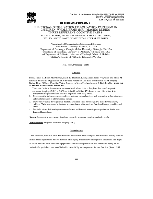 (PDF) Functional organization of activation patterns in children: Whole brain fMRI imaging ...