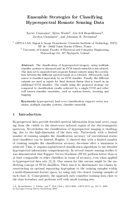 (PDF) Ensemble Strategies for Classifying Hyperspectral Remote Sensing Data
