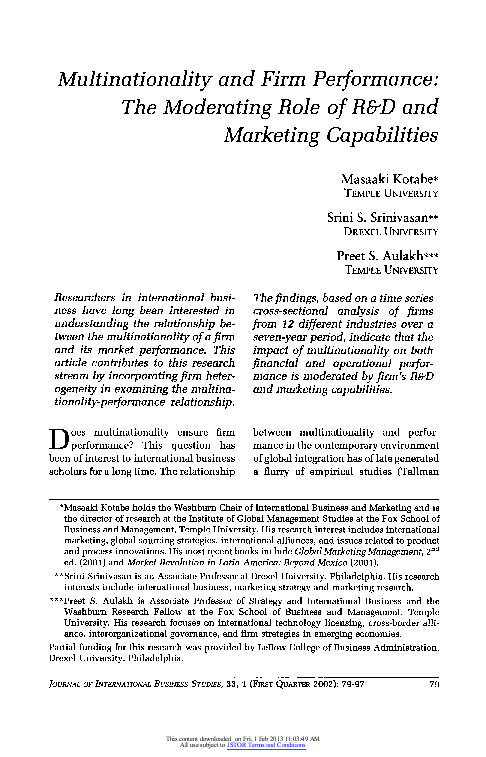 (PDF) Multinationality and Firm Performance