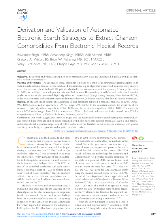 (PDF) Derivation and Validation of Automated Electronic Search Strategies to Extract Charlson ...