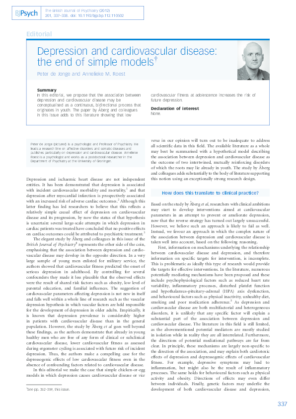 (PDF) Depression and cardiovascular disease: the end of simple models