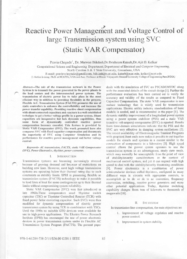 Pdf Reactive Power Management And Voltage Control Of Large