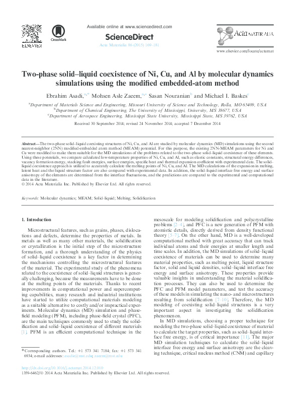 (PDF) Two-phase solid–liquid coexistence of Ni, Cu, and Al by molecular dynamics simulations ...
