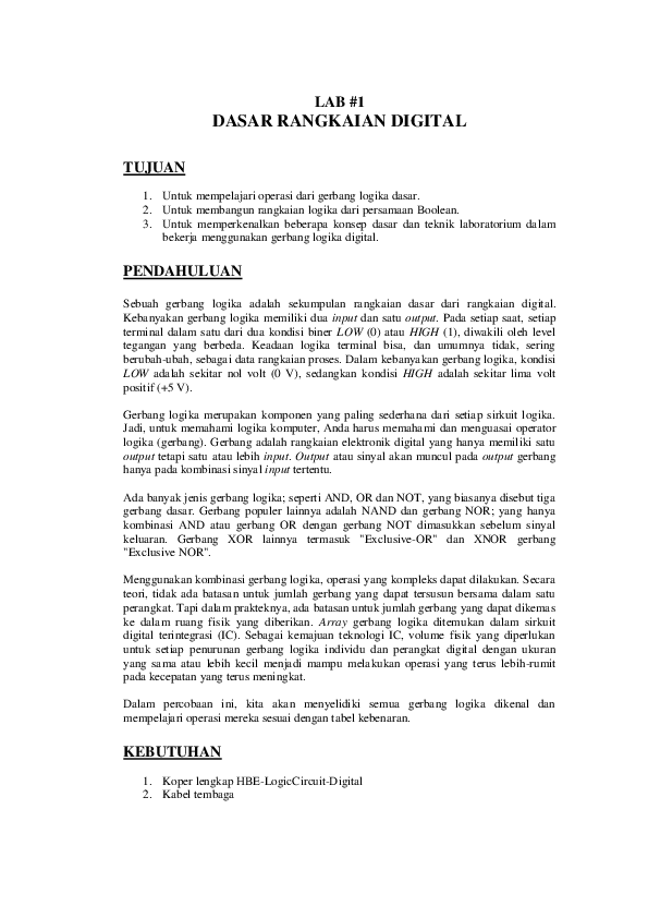 Pdf Dasar Rangkaian Digital Tujuan