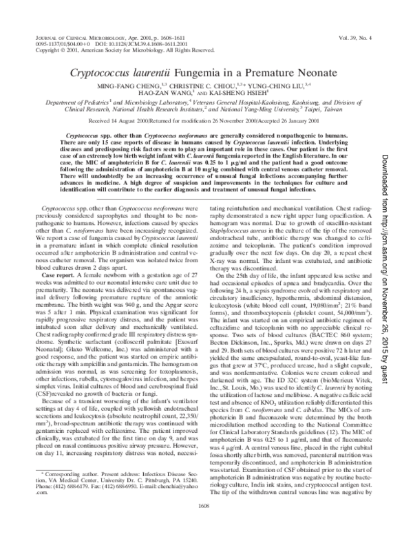 (PDF) Cryptococcus laurentii Fungemia in a Premature Neonate