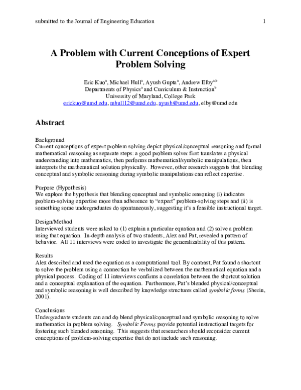 (PDF) How students blend conceptual and formal mathematical reasoning in solving physics problems