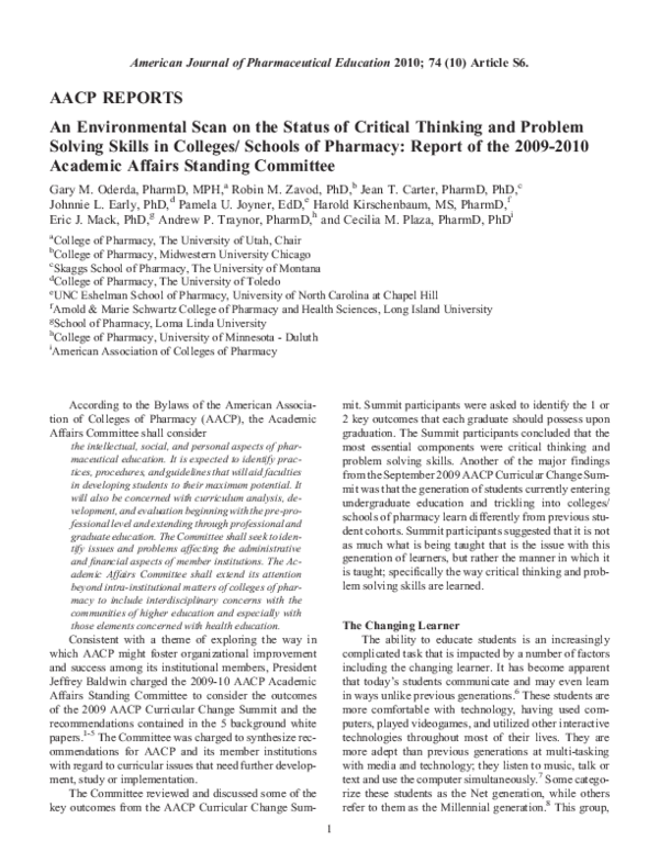 (PDF) An Environmental Scan on the Status of Critical Thinking and ...