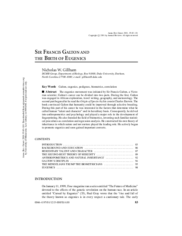 (PDF) SIR FRANCIS GALTON AND THE BIRTH OF EUGENICS