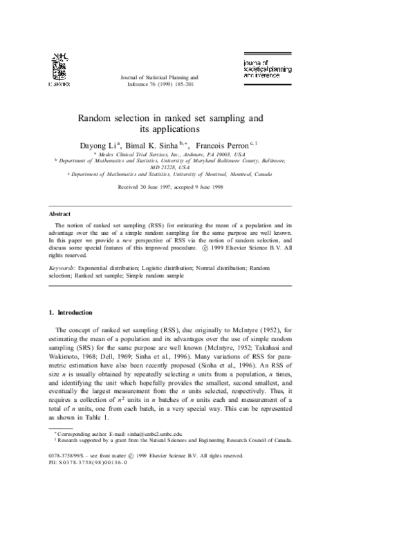 Pdf Random Selection In Ranked Set Sampling And Its Applications
