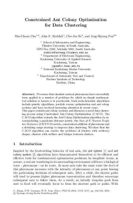 (PDF) Constrained ant colony optimization for data clustering