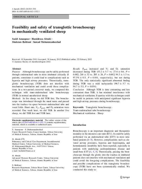 (PDF) Feasibility and safety of transglottic bronchoscopy in ...