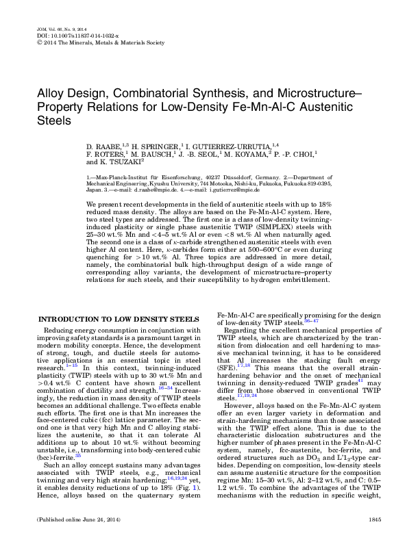 (PDF) Alloy Design, Combinatorial Synthesis, and Microstructure– Property Relations for Low ...