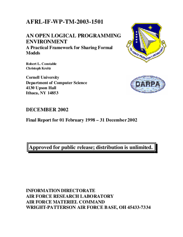 (PDF) An Open Logical Programming Environment. A Practical Framework for Sharing Formal Models