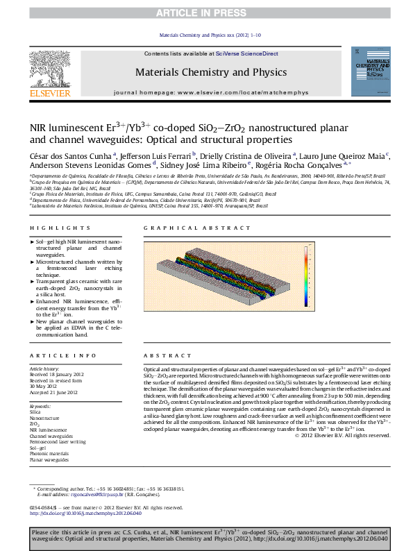 (PDF) NIR luminescent Er3+/Yb3+ co-doped SiO2–ZrO2 nanostructured planar and channel waveguides ...
