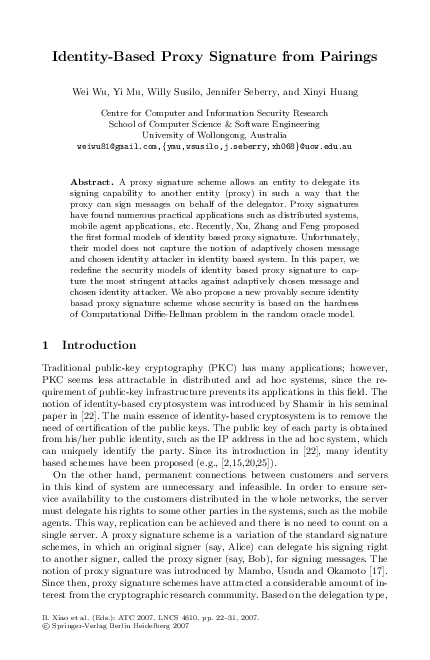 (PDF) Short Designated Verifier Proxy Signature from Pairings | Willy ...