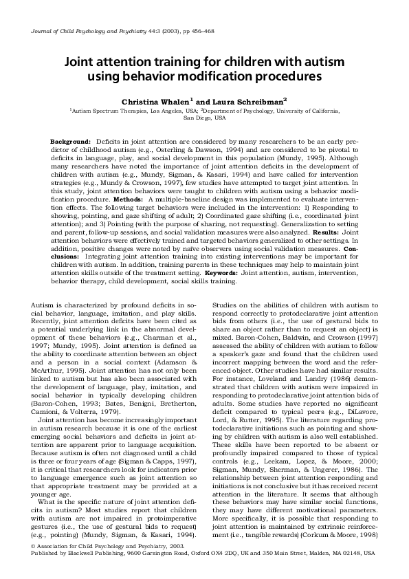 (PDF) Joint attention training for children with autism using behavior ...